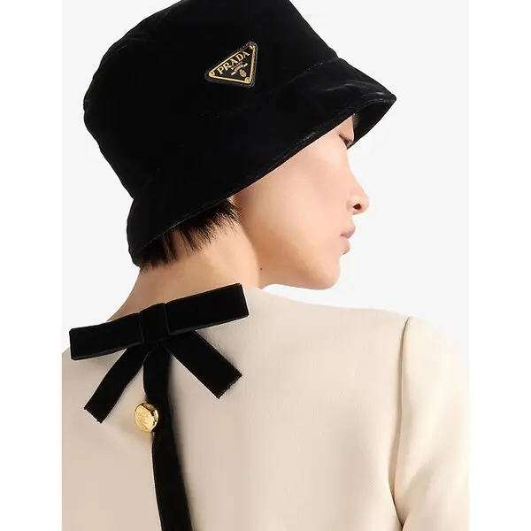 Prada Triangle-logo Velvet Bucket Hat