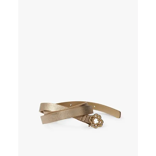 Maje Clover Buckle Metallic Leather Belt - Or