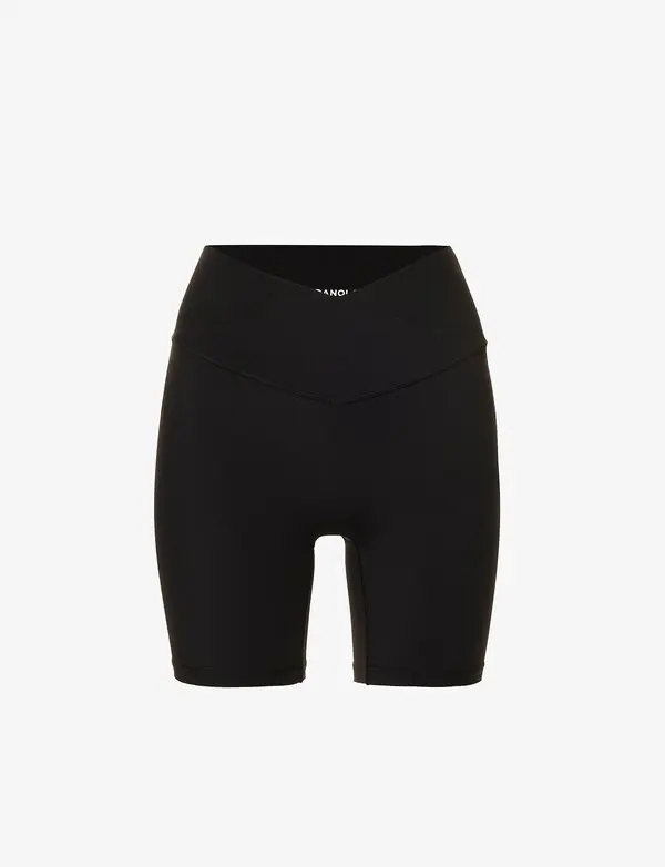 ADANOLA Wrap-over Waistband Biker Shorts - Black