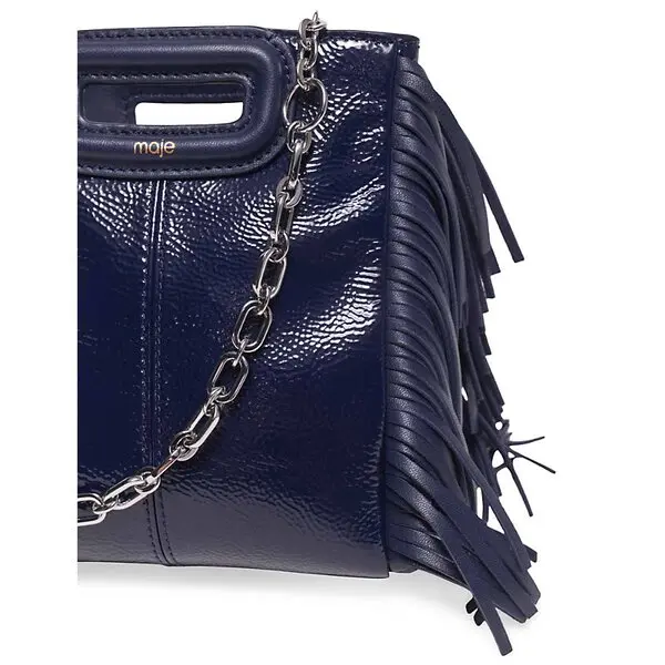 Maje Mini M Branded Leather Bag - Navy