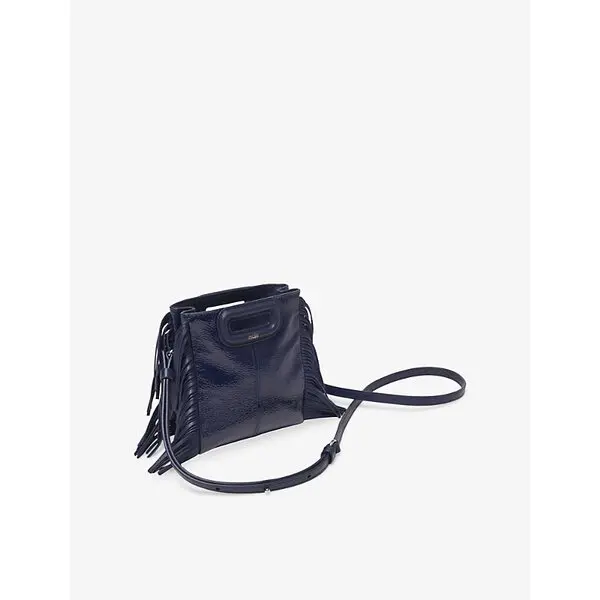 Maje Mini M Branded Leather Bag - Navy
