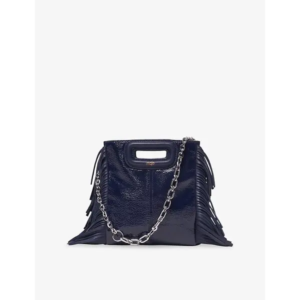 Maje Mini M Branded Leather Bag - Navy