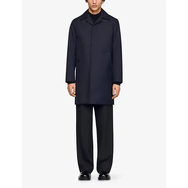 Sandro Lapel-collar Regular-fit Technical Wool-blend Coat