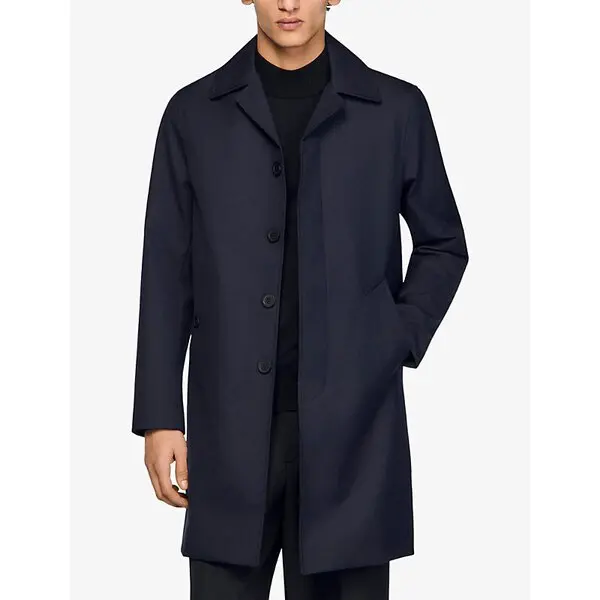Sandro Lapel-collar Regular-fit Technical Wool-blend Coat