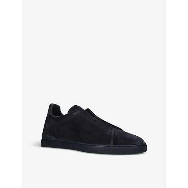 Zegna Triple Stitch Suede Low-top Trainers - Navy