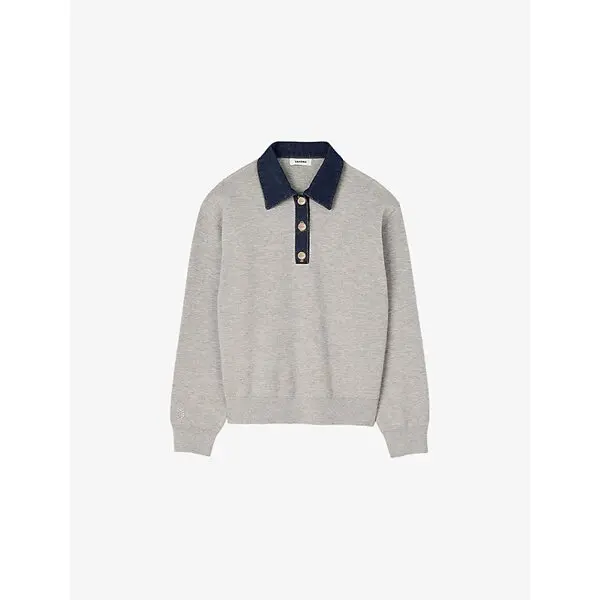 Sandro Denim Button-down Polo-collar Knitted Jumper
