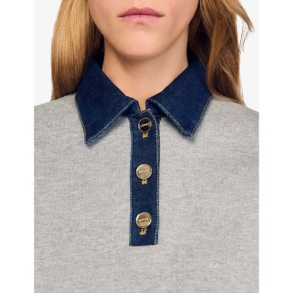 Sandro Denim Button-down Polo-collar Knitted Jumper