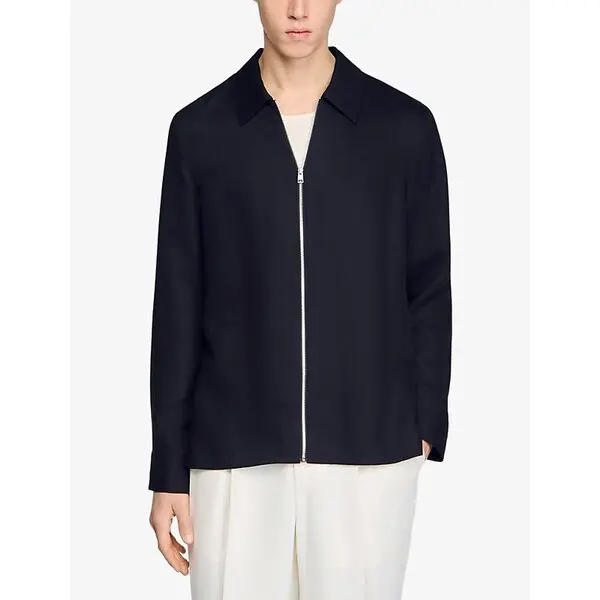 Sandro Relaxed-fit Zip-up Woven Shirt - Black