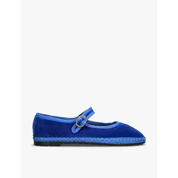 FLABELUS Single-strap Cotton Mary Jane Flats - Blue