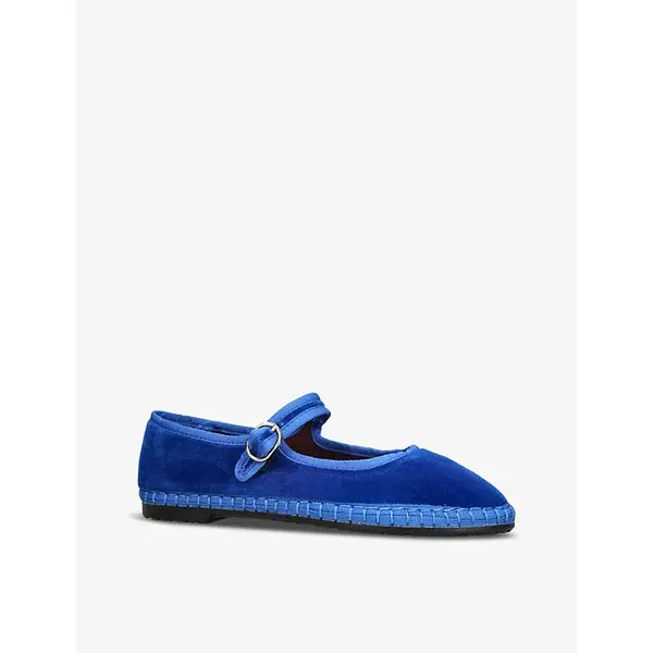 FLABELUS Single-strap Cotton Mary Jane Flats - Blue