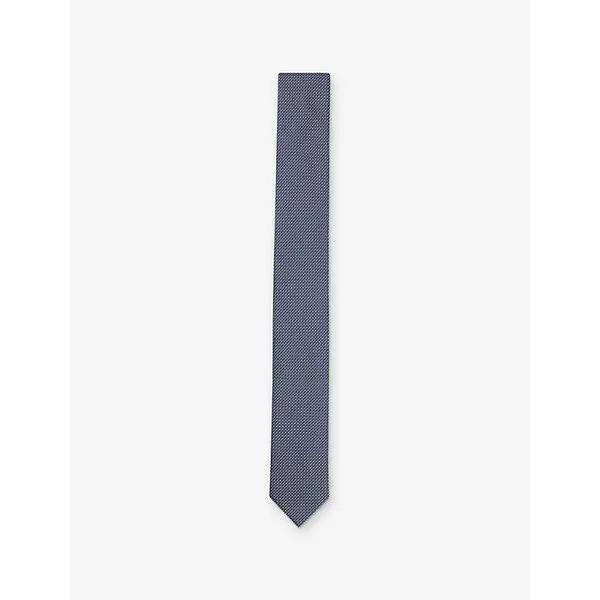Hugo Geometric-pattern Jacquard Silk Tie - Navy