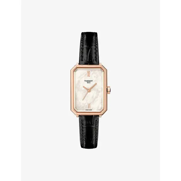 TISSOT Stainless Steel Leather Strap Rectangular Watch - Black