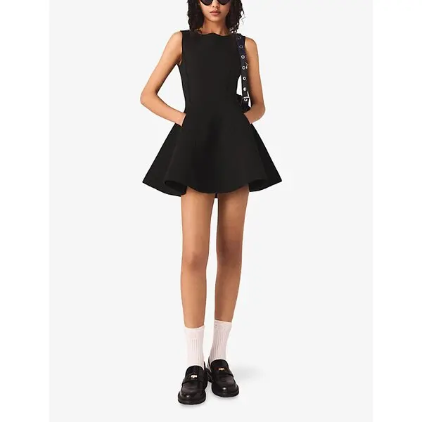 Maje Bow-embellished Knitted Mini Dress - Black