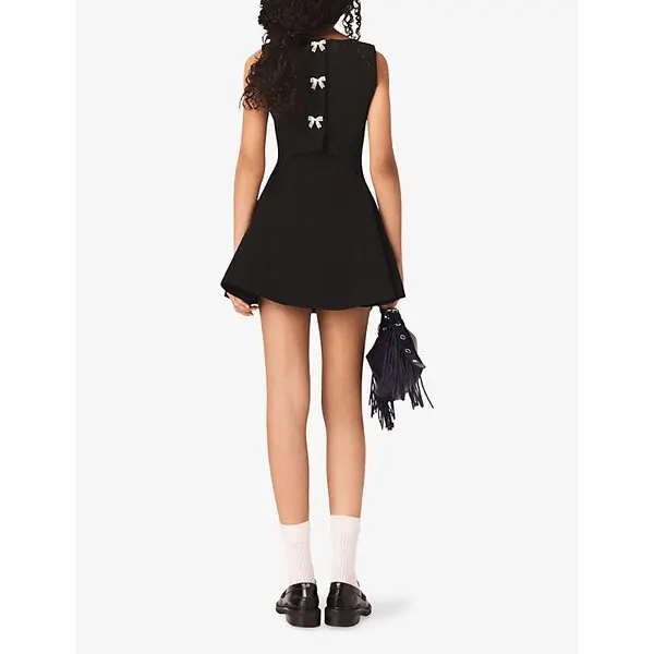 Maje Bow-embellished Knitted Mini Dress - Black