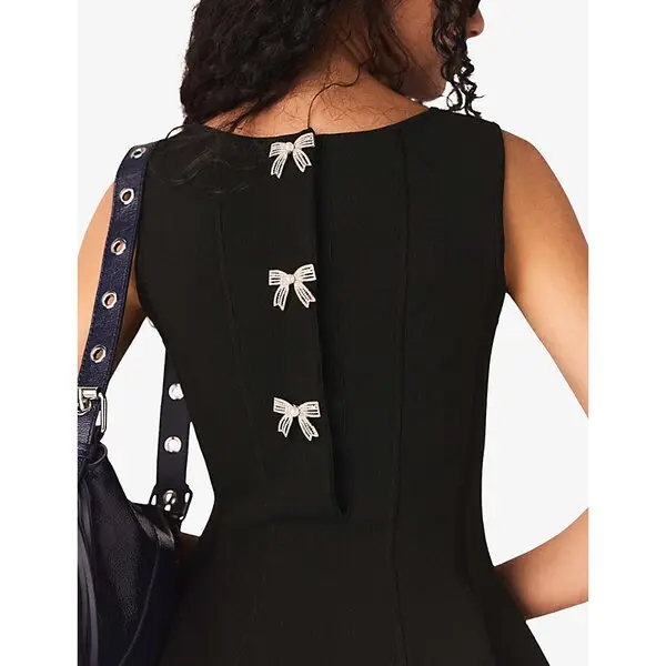 Maje Bow-embellished Knitted Mini Dress - Black