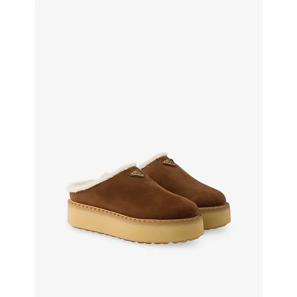 Prada Logo-plaque Suede Slippers