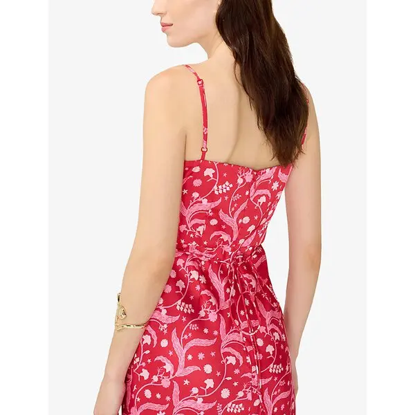 OMNES Jules Leaf-print Satin Maxi Dress