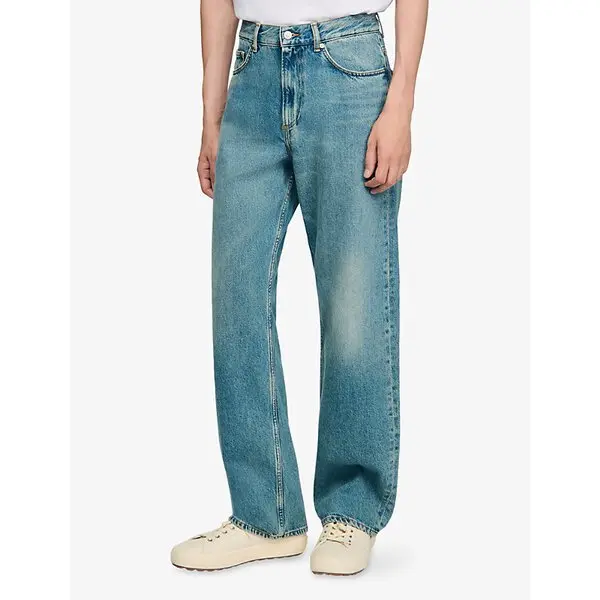 Sandro Faded-wash Straight-leg Relaxed-fit Jeans - Bleus