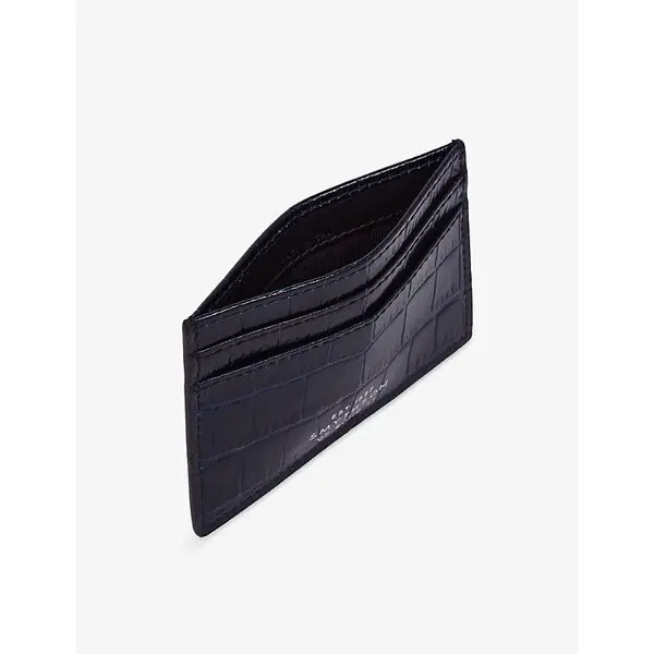 Smythson Flat Leather Card Holder - Navy