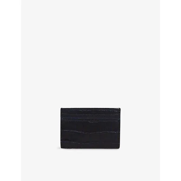 Smythson Flat Leather Card Holder - Navy