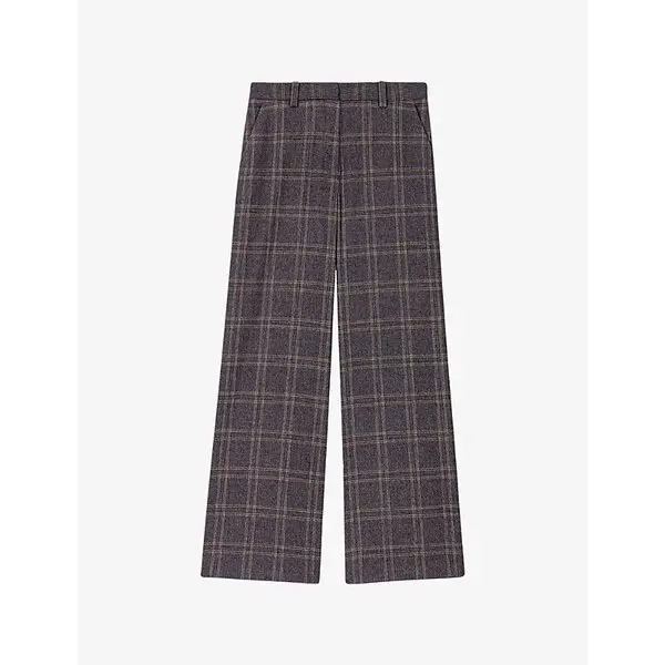 Maje Checked Wide-leg Stretch-woven Trousers