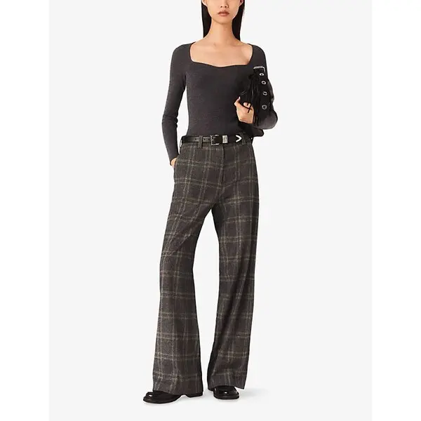 Maje Checked Wide-leg Stretch-woven Trousers