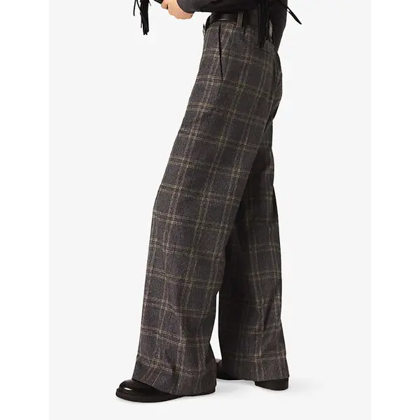 Maje Checked Wide-leg Stretch-woven Trousers