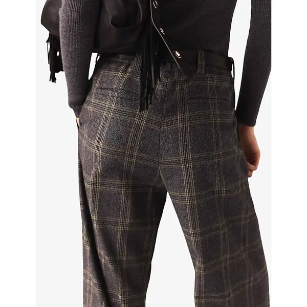 Maje Checked Wide-leg Stretch-woven Trousers