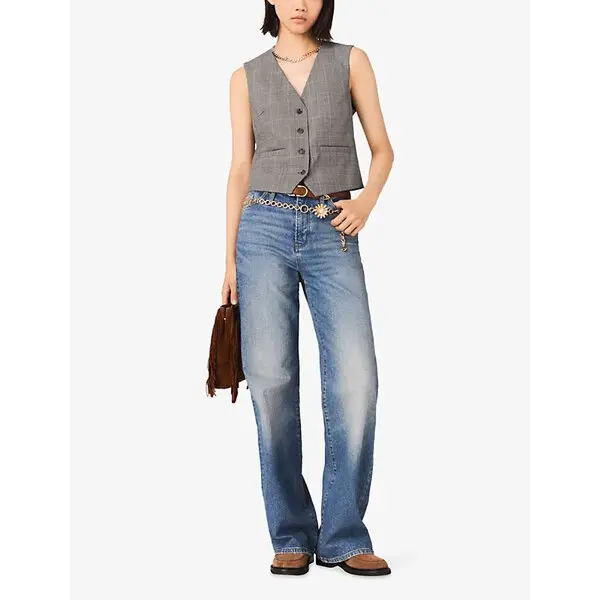 Maje Checked V-neck Waistcoat