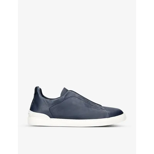 Zegna Triple Stitch Secondskin Leather Low-top Trainers - Navy