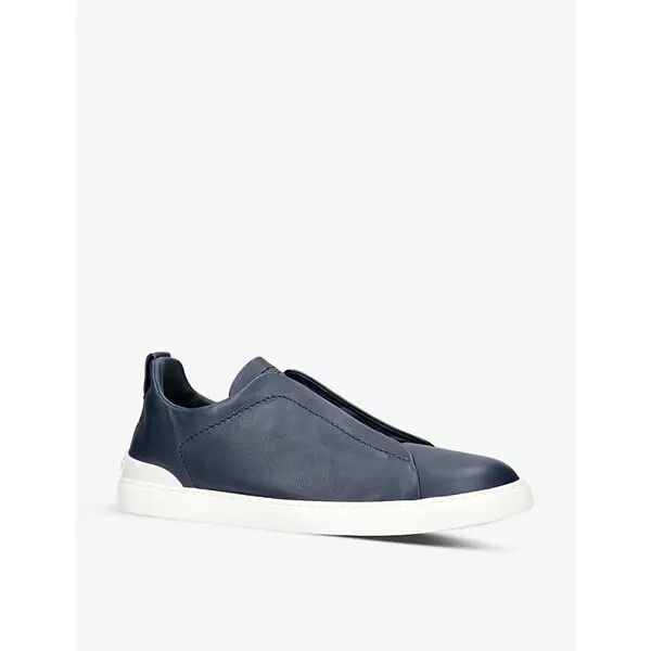 Zegna Triple Stitch Secondskin Leather Low-top Trainers - Navy