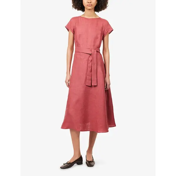 Max Mara Round Neck Flared Linen Midi Dres
