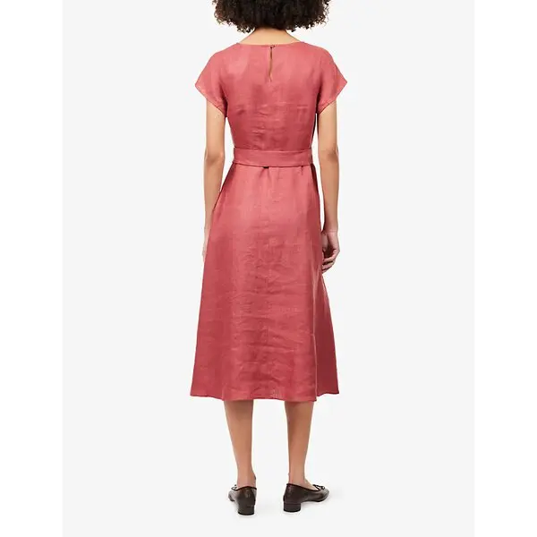 Max Mara Round Neck Flared Linen Midi Dres