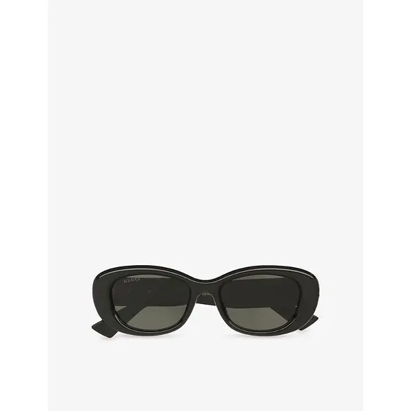 Gucci Round Frame Acetate Sunglasses With Gold Tone Detailing - Black