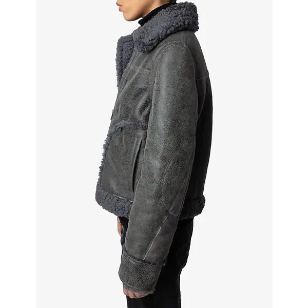 Zadig&Voltaire Regular-fit Shearling & Leather Jacket - Anthracite