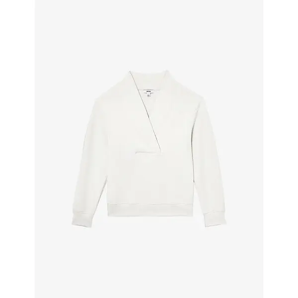REISS Annabel Shawl-neck Long-sleeve Jersey Top - Ivory