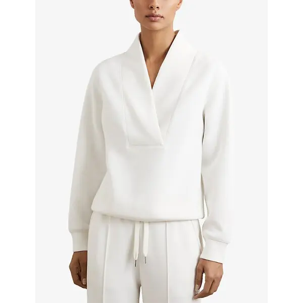 REISS Annabel Shawl-neck Long-sleeve Jersey Top - Ivory