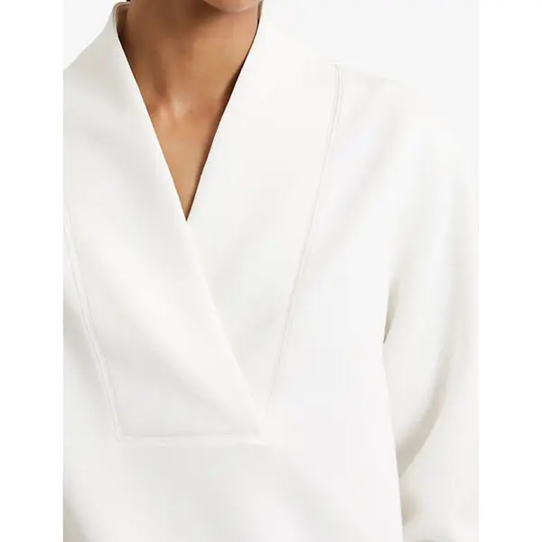 REISS Annabel Shawl-neck Long-sleeve Jersey Top - Ivory