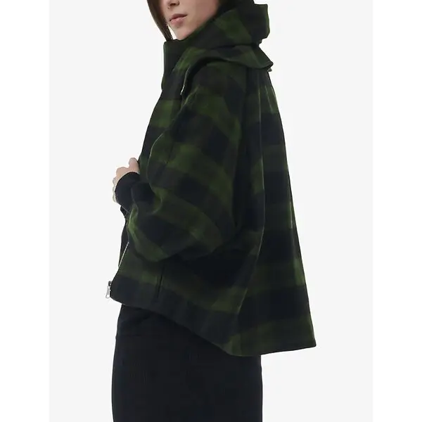 LEEM Check-pattern Detachable-scarf Biker Jacket