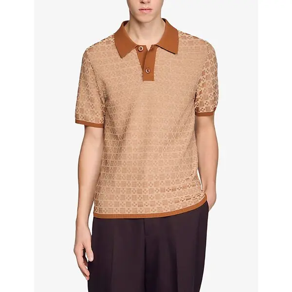Sandro Cross Short-sleeve Knitted Polo Shirt - Camel