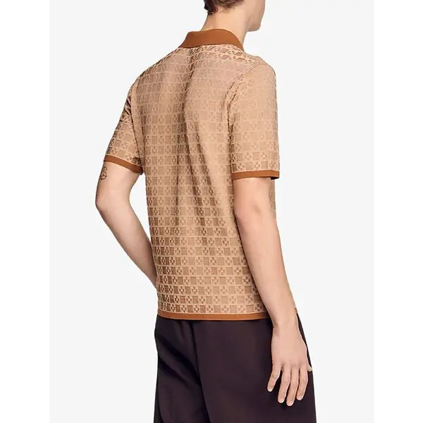Sandro Cross Short-sleeve Knitted Polo Shirt - Camel