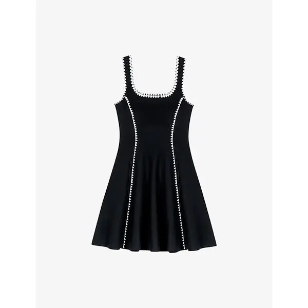 Maje Sleeveless Flared-skirt Knitted Mini Dress