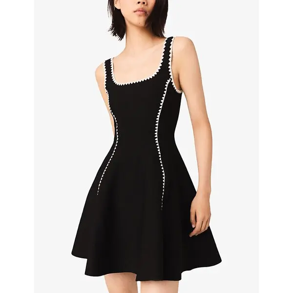 Maje Sleeveless Flared-skirt Knitted Mini Dress