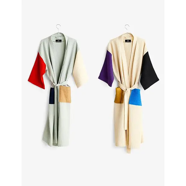 HAY Waffle-texture Cotton-blend Bathrobe - Glacier Multi