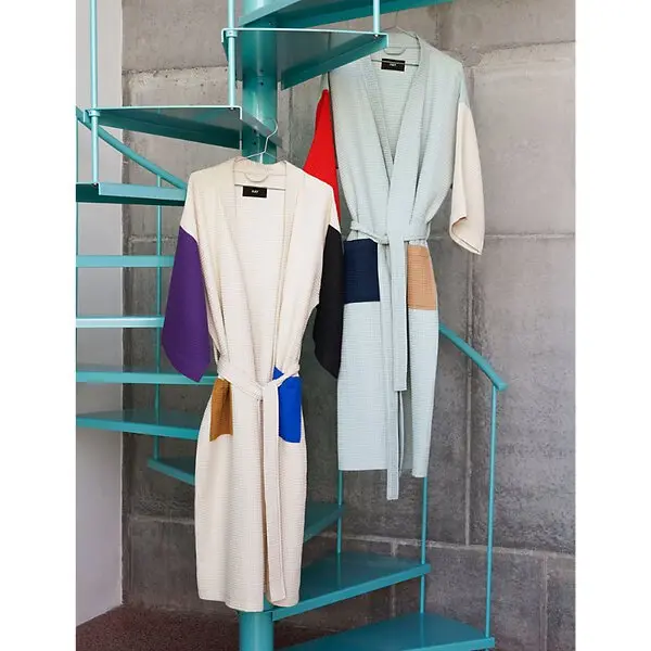 HAY Waffle-texture Cotton-blend Bathrobe - Glacier Multi