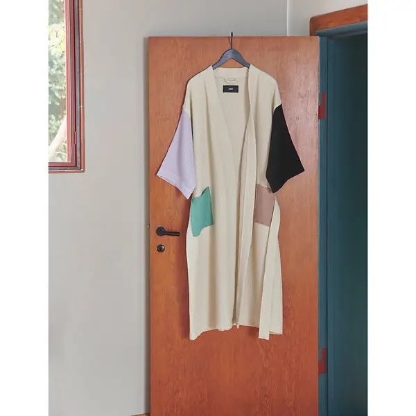 HAY Waffle-texture Cotton-blend Bathrobe - Off-white Multi
