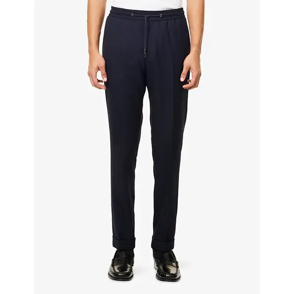 Paul Smith Drawstring Waist Tapered-leg Wool Trousers - Navy