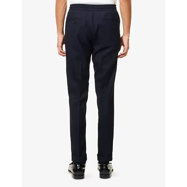 Paul Smith Drawstring Waist Tapered-leg Wool Trousers - Navy