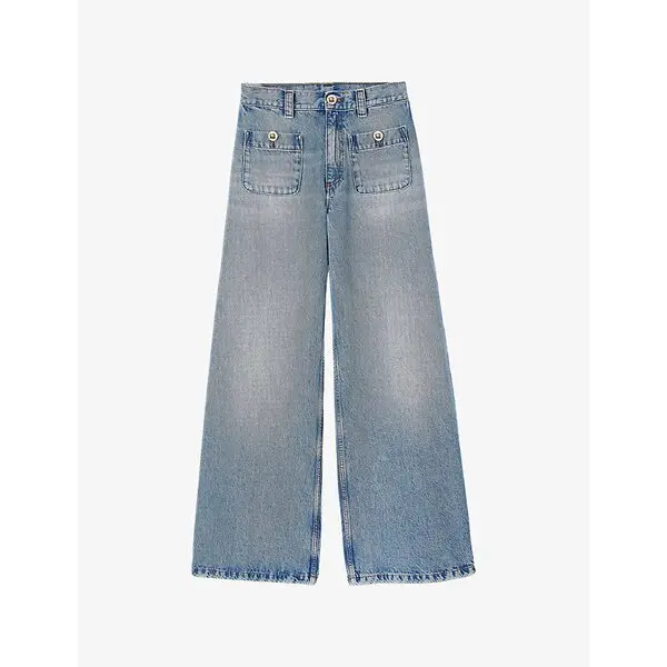 Sandro Patch-pocket Straight-leg Denim Jeans - Bleus