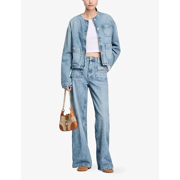 Sandro Patch-pocket Straight-leg Denim Jeans - Bleus